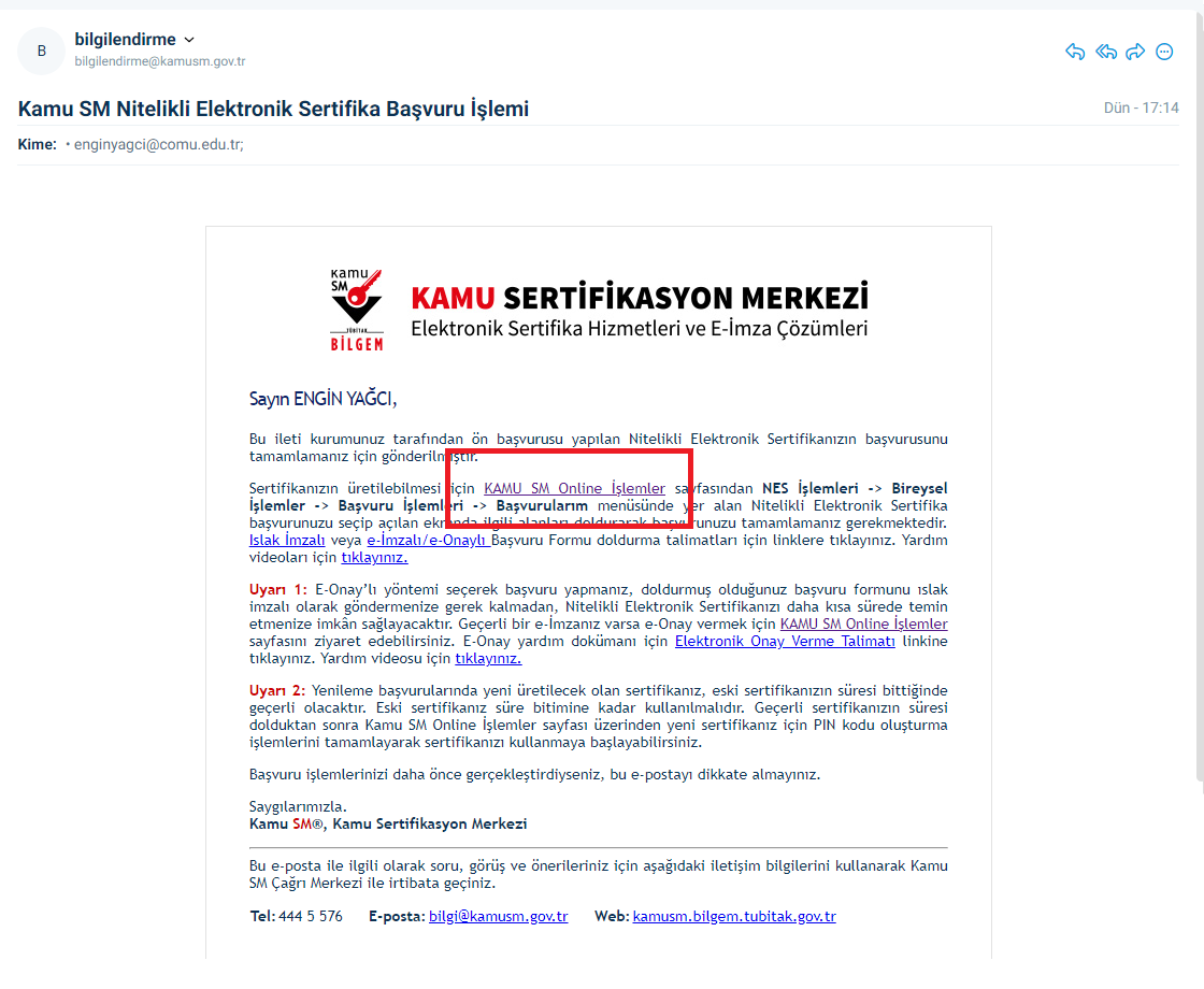 Bilgi Bankası - E İmza Başvurusu Nasıl Yapılır